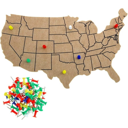 Felt USA Map USA Bulletin Board with 100 Push Pins United States ...