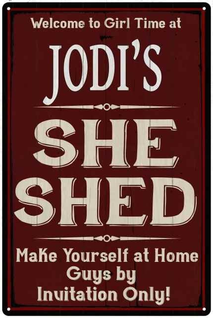 JODI'S She Shed Sign Red Wall Shack Decor Lady Cave 8 x 12 Matte Finish ...