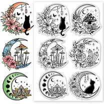 Flowers Moon Clear Stamps Black Cat Silicone Stamps Moon Background ...