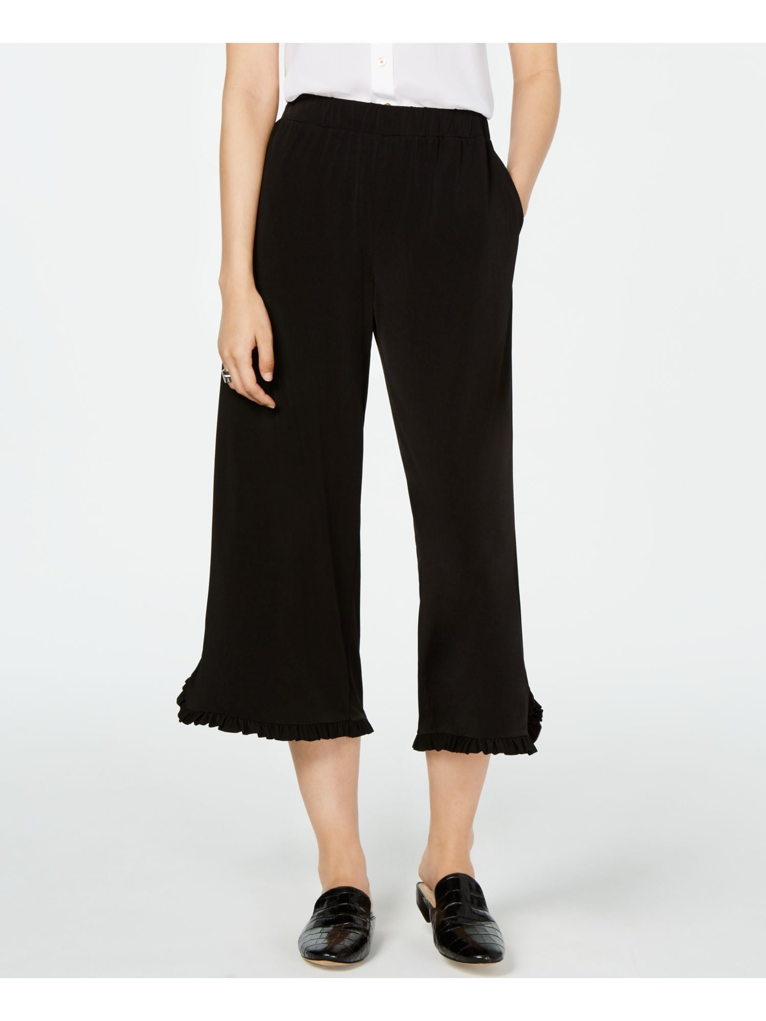 MICHAEL Michael Kors Womens Petites Split Hem Ruffled Capri Pants Black ...