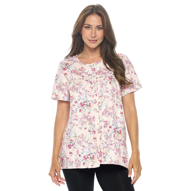 Casual Nights Women's Snap Front Smock Cobbler Woven Scrub Apron Top ...