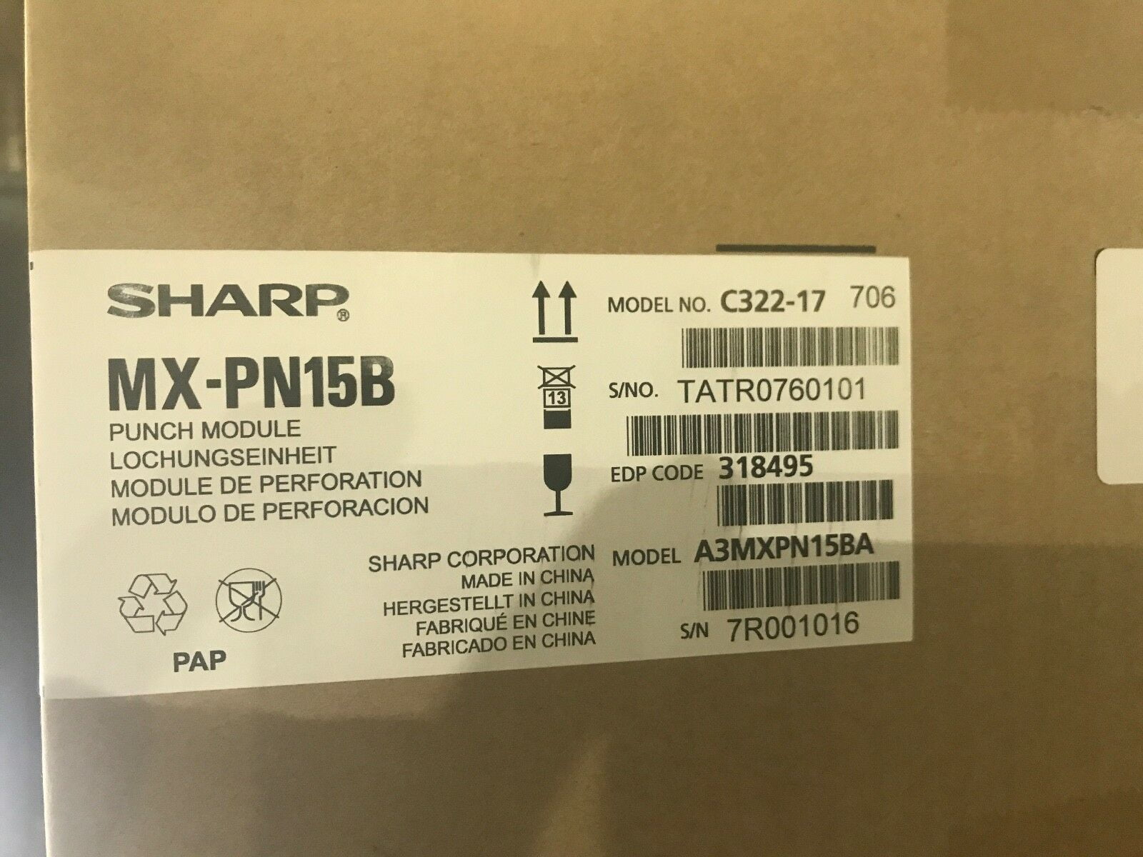 NEW STOCK SHARP MX-PN15B 3 Hole Punch Module Unit for inner finisher ...