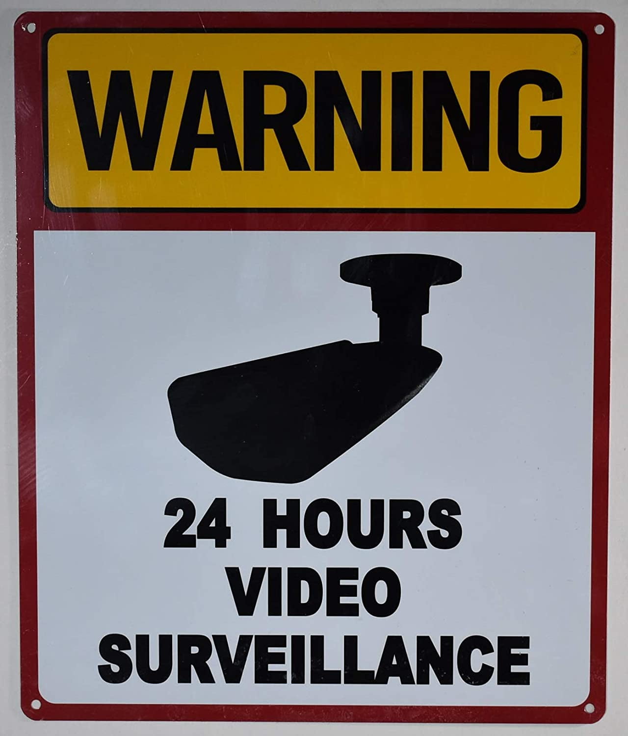 Warning 24 Hour Video Surveillance Sign (White, 10x12,Aluminium Rust ...