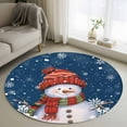 Christmas Round Area Rug 3ft Snowman with Cap Xmas Snowflake Navy Blue ...