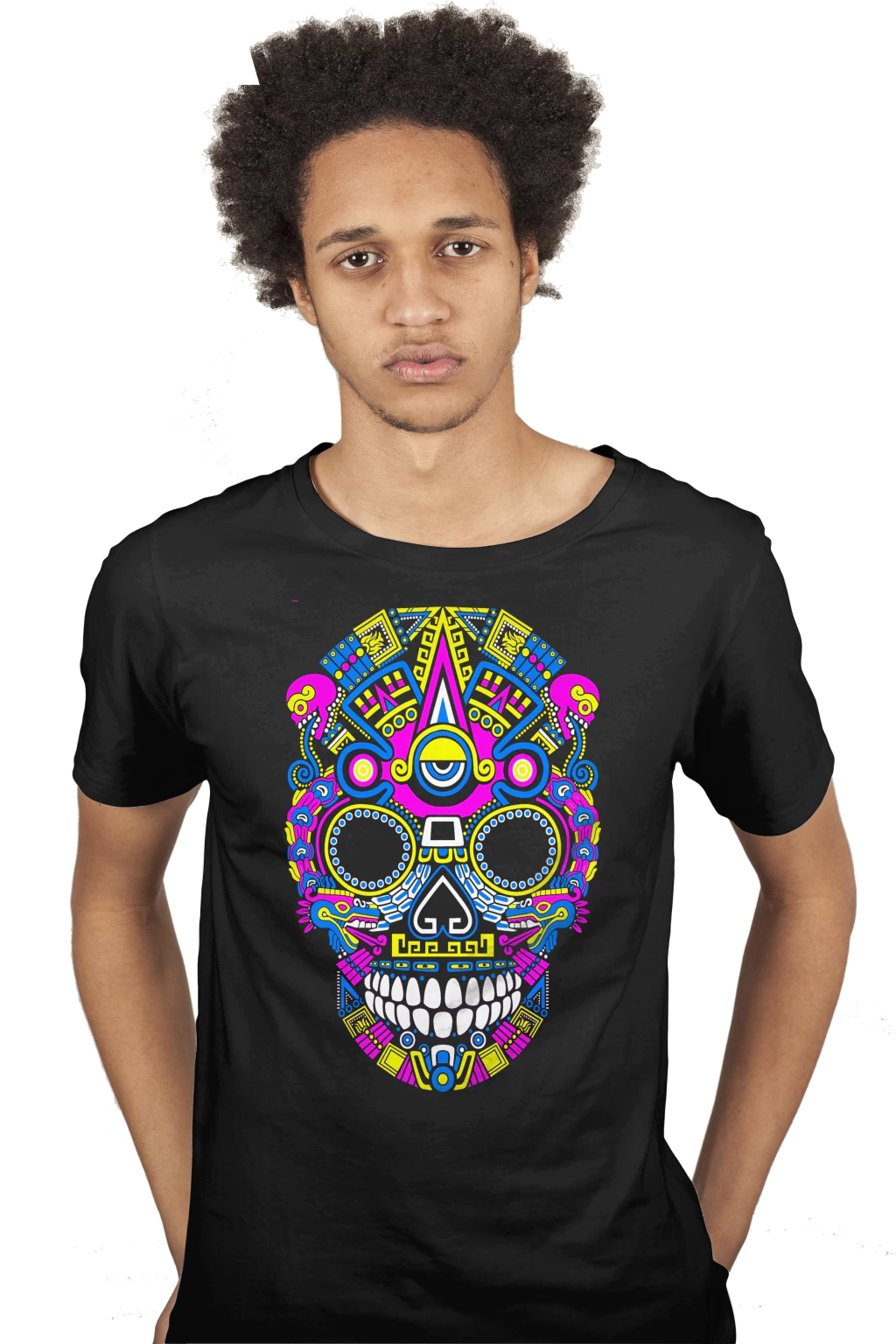 PLAYERA CALAVERA AZTECA PLAYERAS CHINOS NEÓN BRILLA EN LA NOCHE GRANDE ...