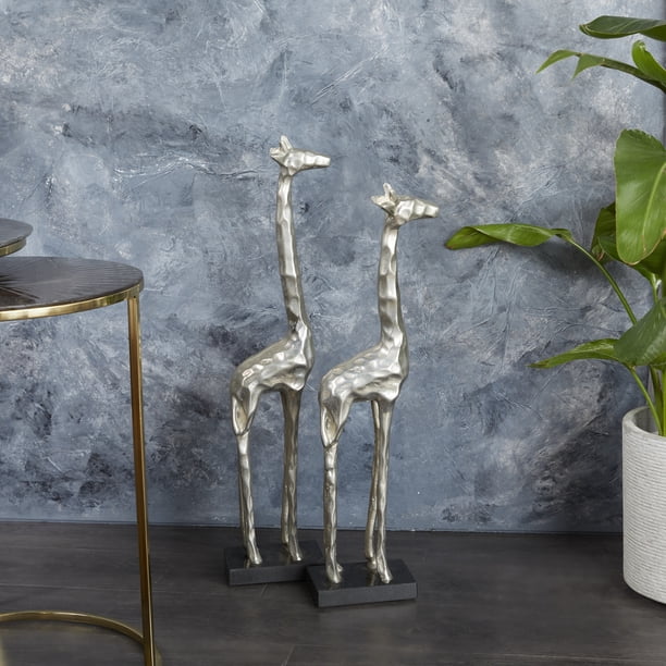 27", 24"H Silver Aluminum Giraffe Sculpture, by DecMode (2 Count ...