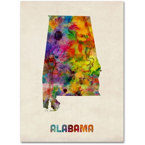 Trademark Fine Art "Alabama Map" Canvas Wall Art by Michael Tompsett ...
