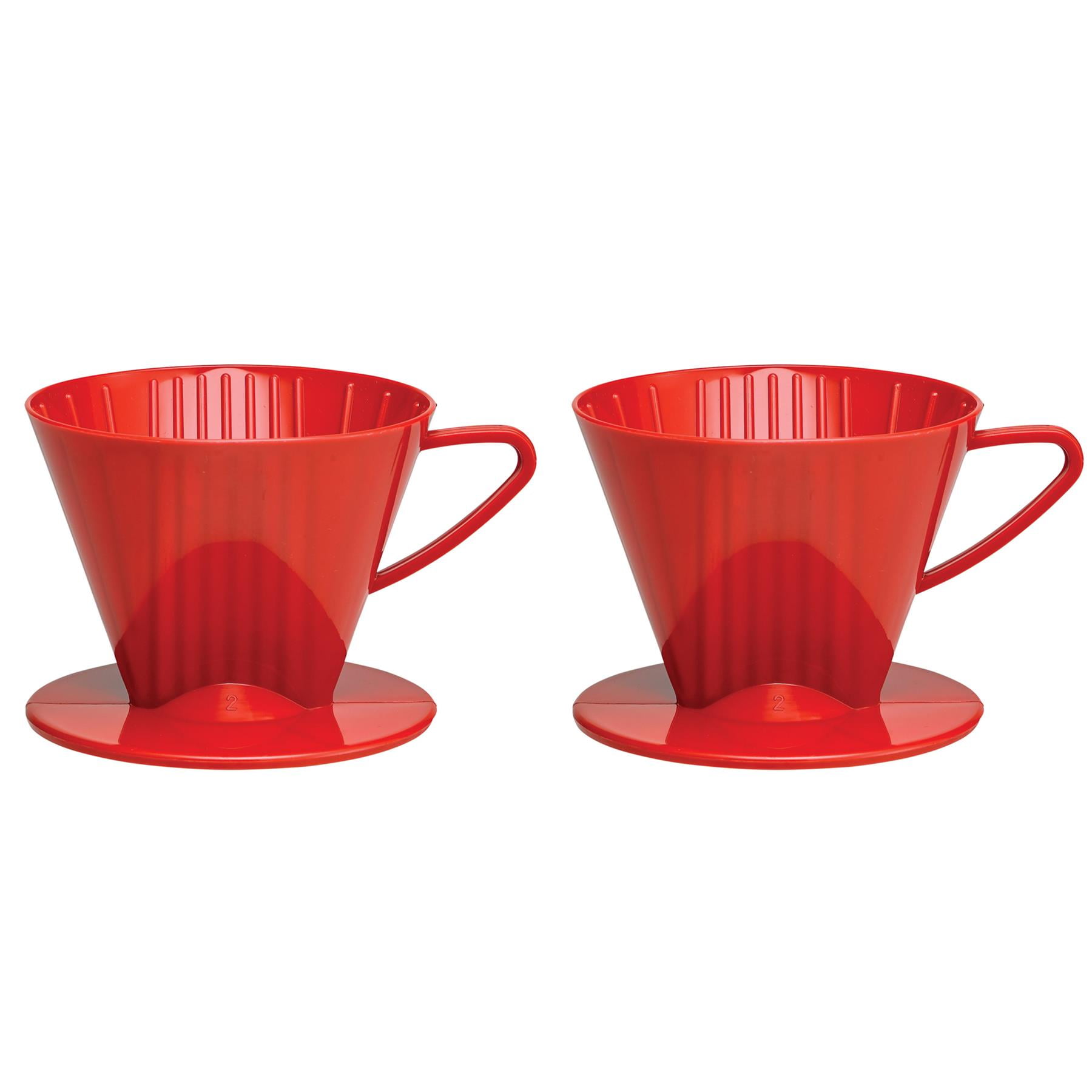 Fino Pour-Over Coffee Brewing Filter Cone, Number 2-Size, Red, Brews 2 ...