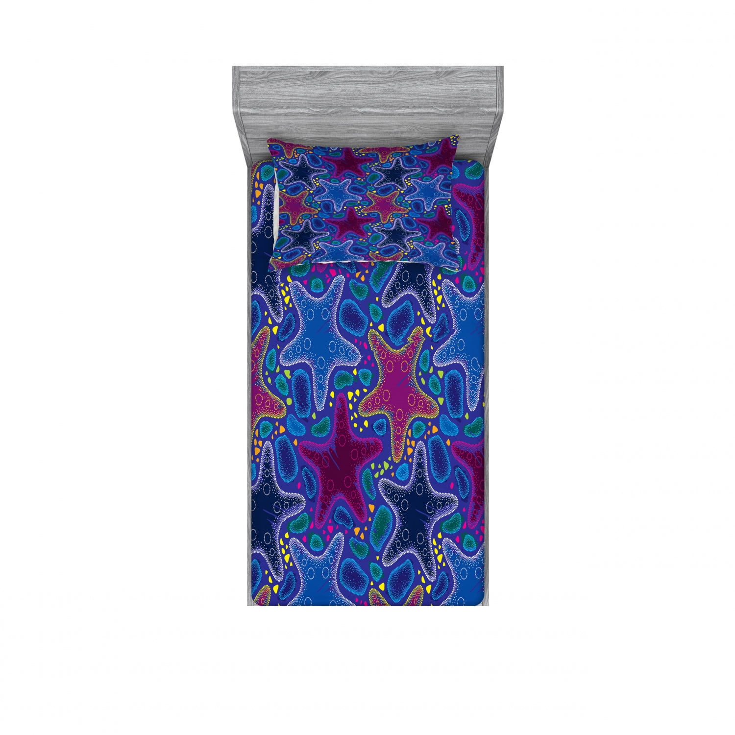 Psychedelic Bedding Set with Sheet & Covers, Dotted Starfish and ...