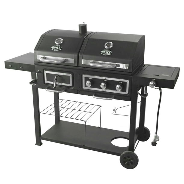 Expert Grill 3 Burner Gas & Charcoal Combo Grill, Black with Stainless ...