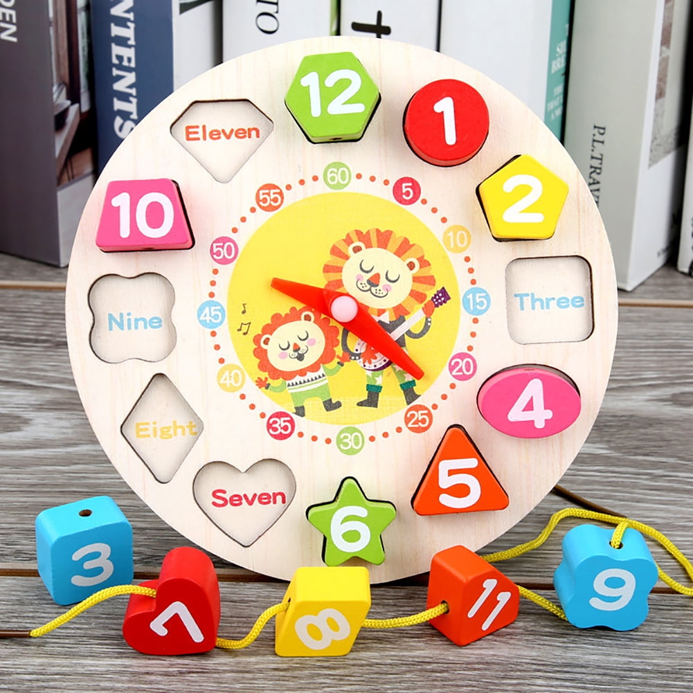 Lovebay Time Clock Toy for Baby Kids Wooden Time Learning Shape Sorting ...