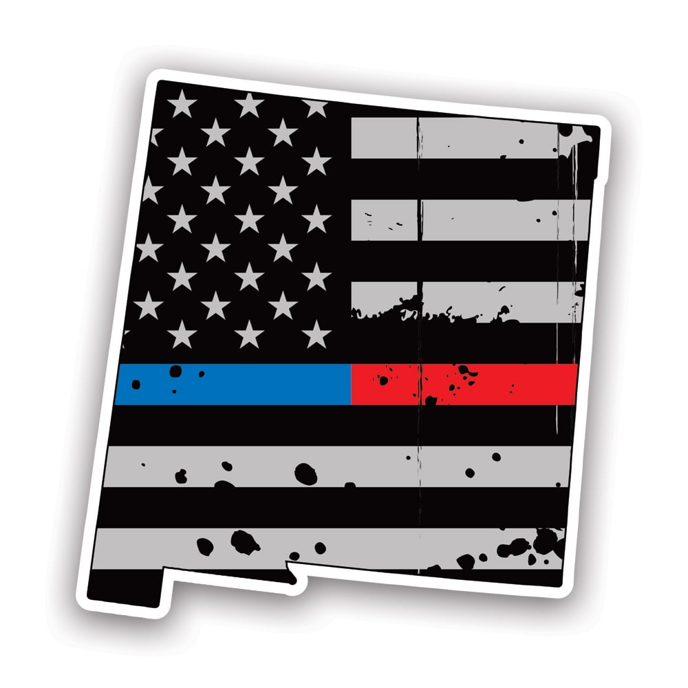 Distressed Thin Blue Red Line New Mexico State Shaped Subdued US Flag ...