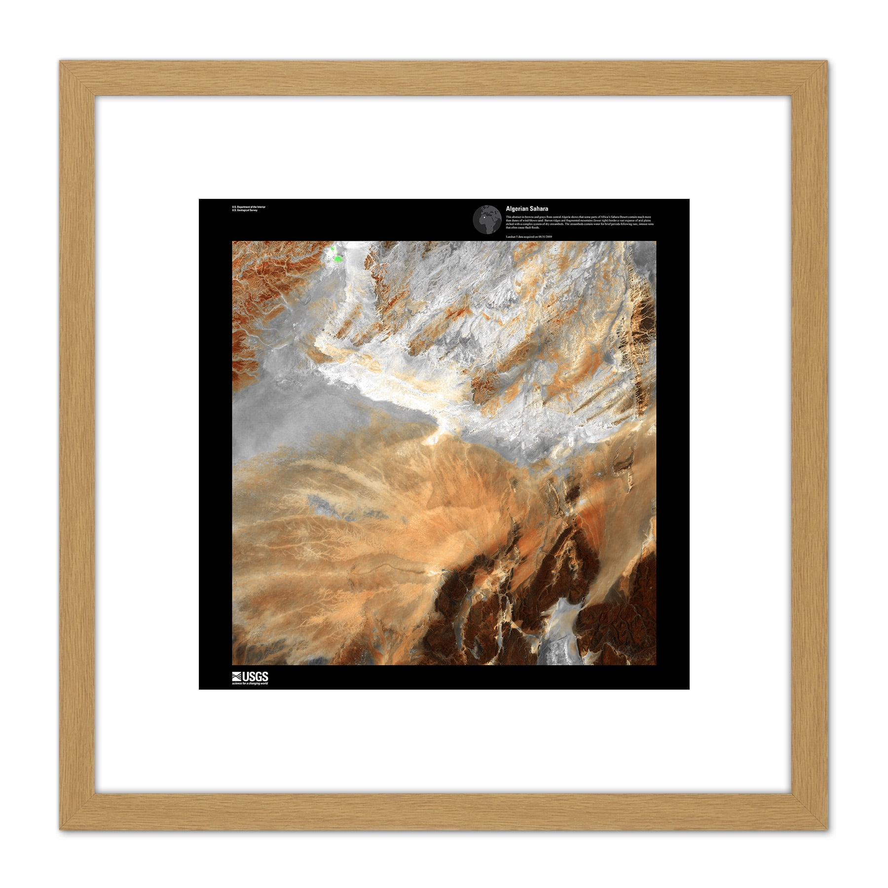 Earth Art USGS Sahara 8X8 Inch Square Wooden Framed Wall Art Print ...
