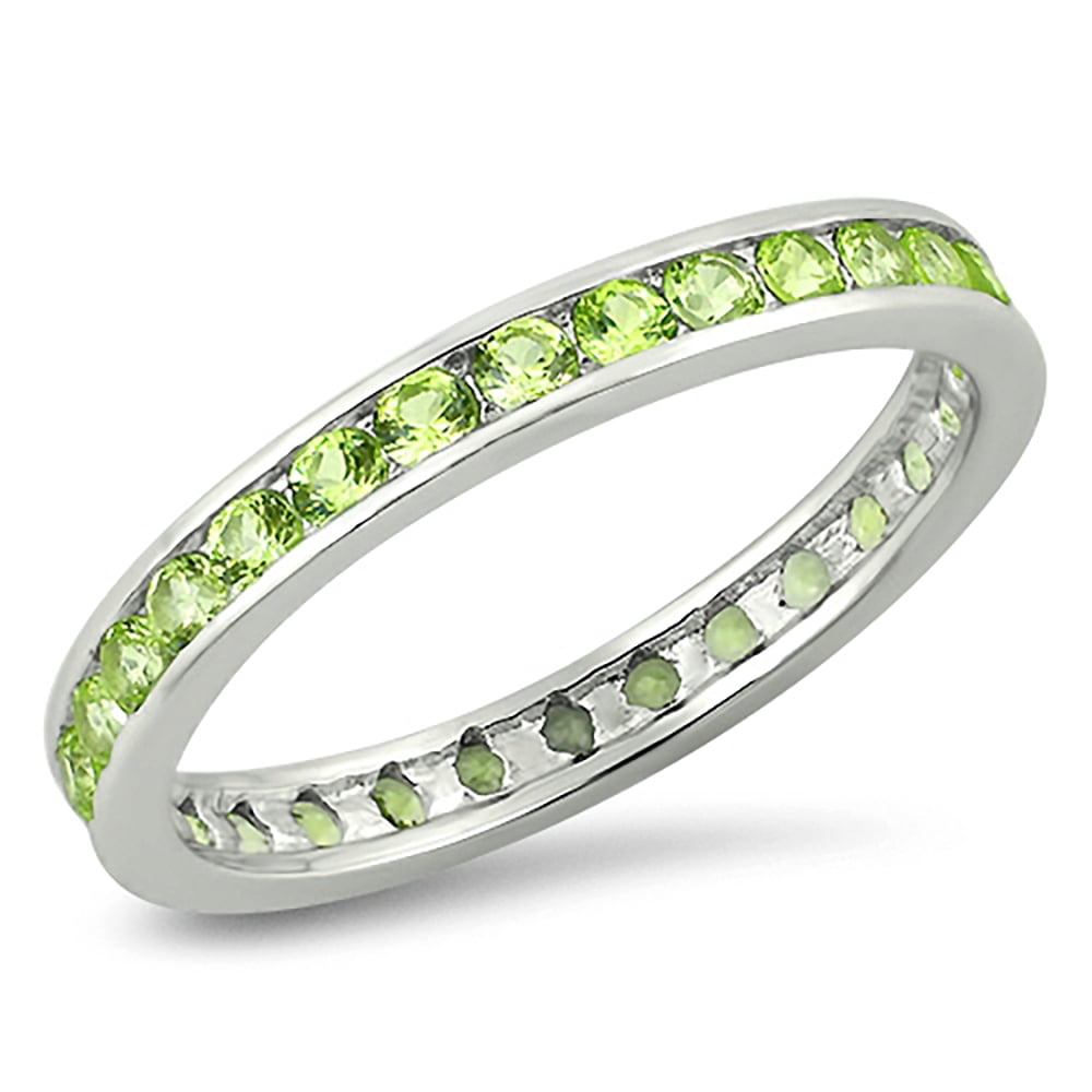 Eternity Ring Simulated Peridot Cubic Zirconia Sterling Silver 925 Size ...