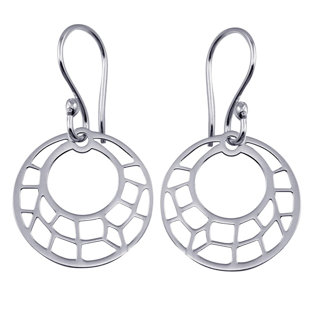 Sterling Silver Dangling Flat Round Design Earrings - Walmart.com