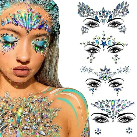 4 Sets Face Jewels Tattoo Stickers , Rhinestone Rave Party Face Gems ...