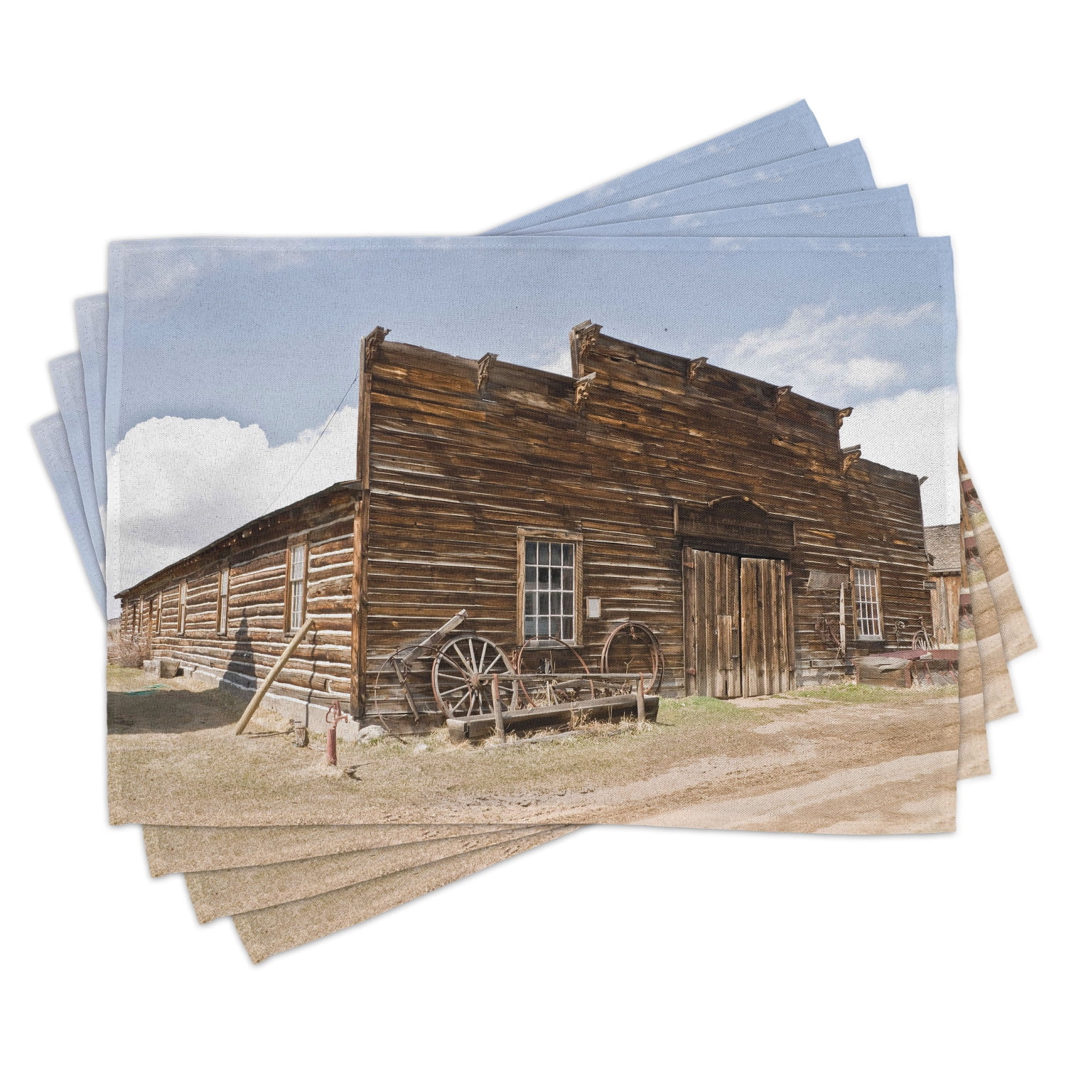 Ambesonne Wagon Wheel Place Mats Set of 4, Ghost Town, Standard Size ...