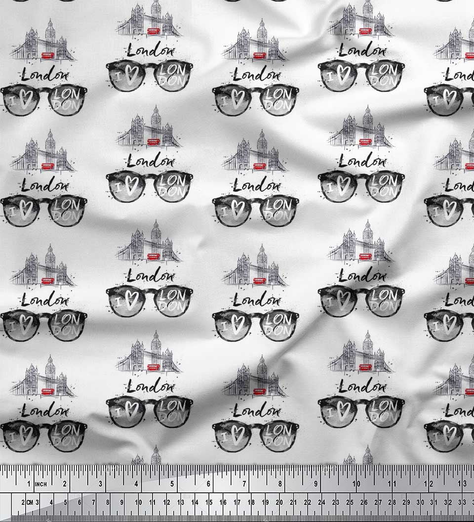 Soimoi White Cotton Duck Fabric I Love London Text Print Fabric by Yard ...