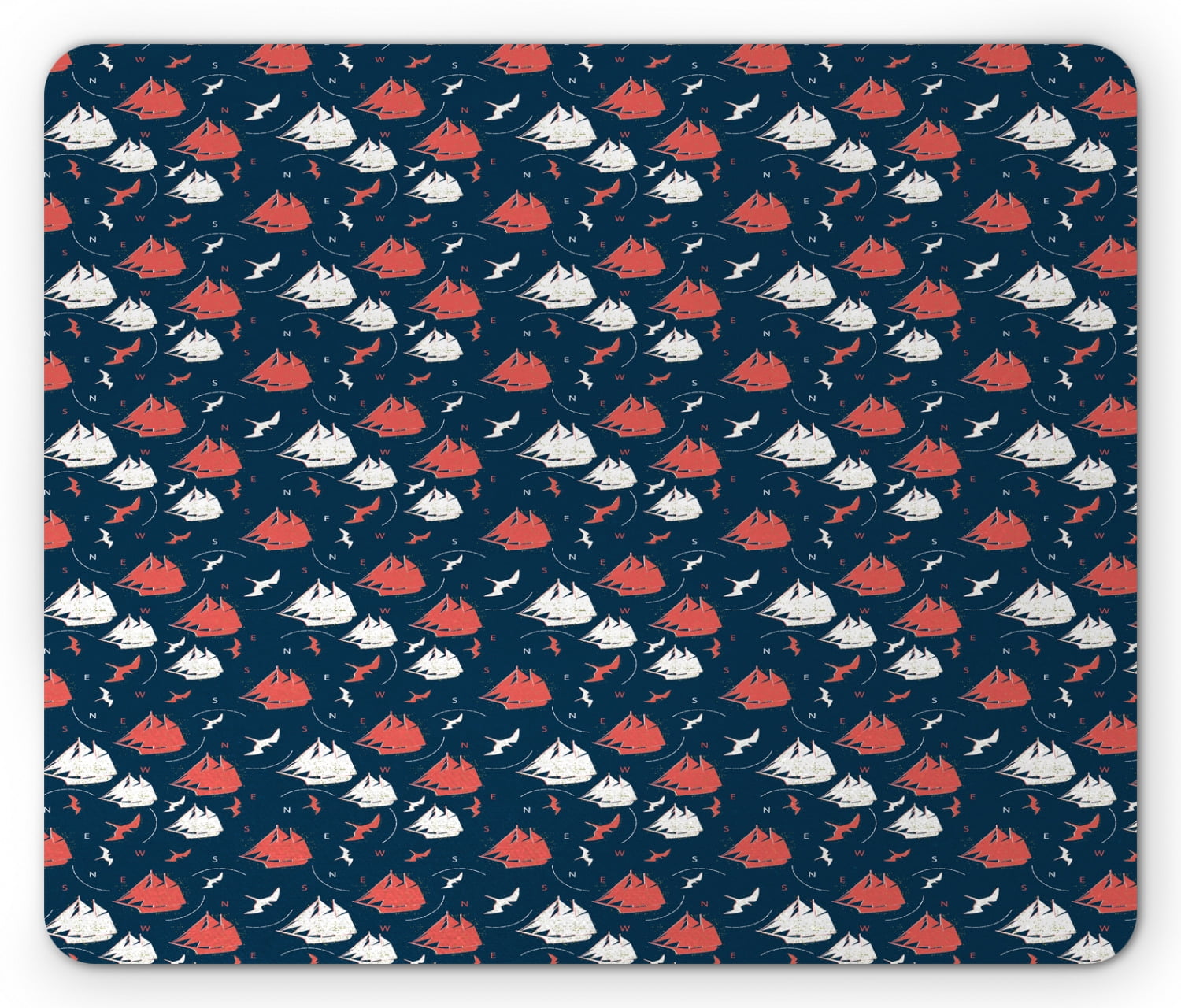 Marine Mouse Pad, Nautical Pattern with Grunge Sailboats Flying Birds ...