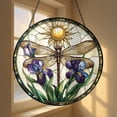 Decorative Dragonfly Glass Suncatcher Panel, Iris Floral Window Hanging ...