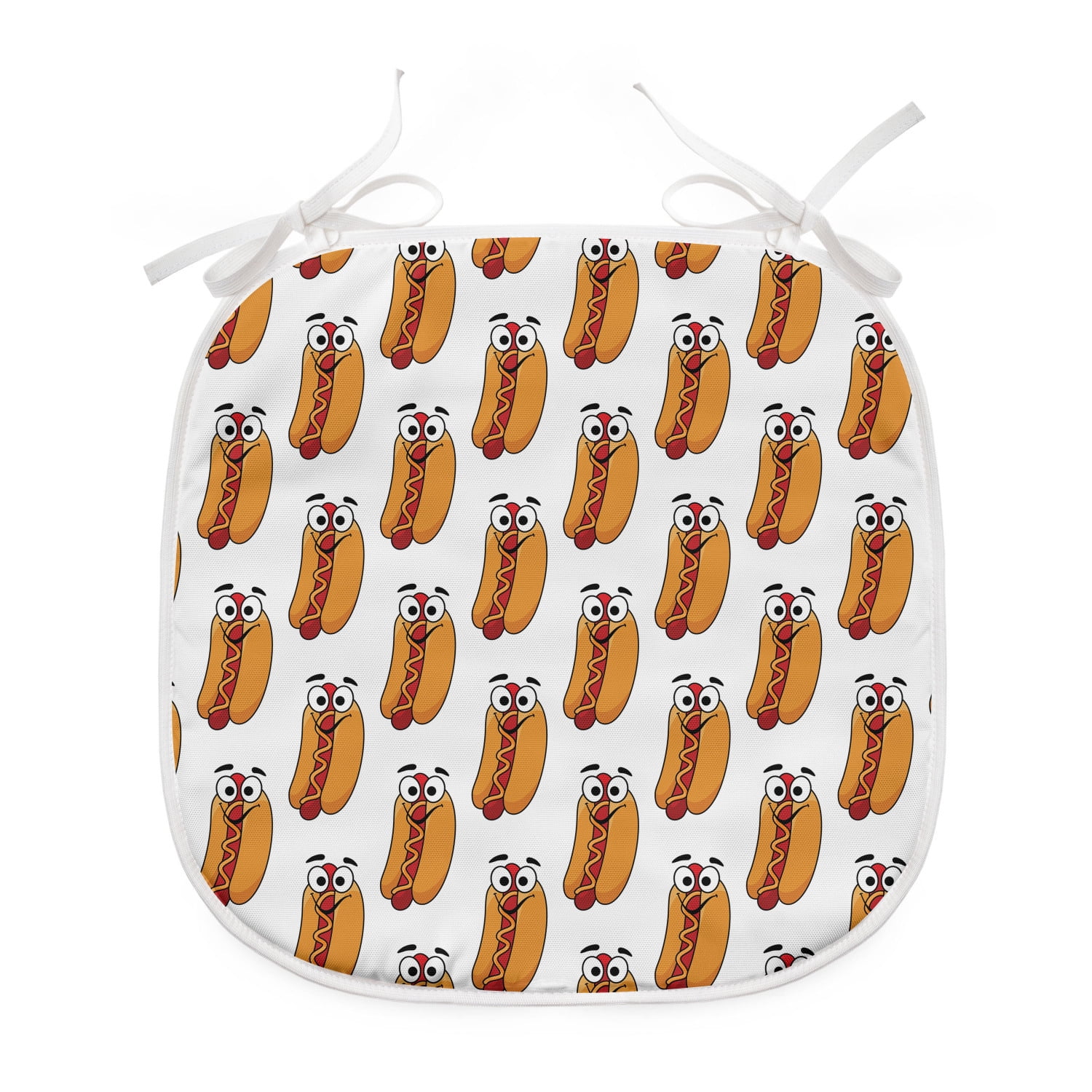 Hot Dog Dining Chair Pad, Cheerful Characterized Food with Eyes and ...