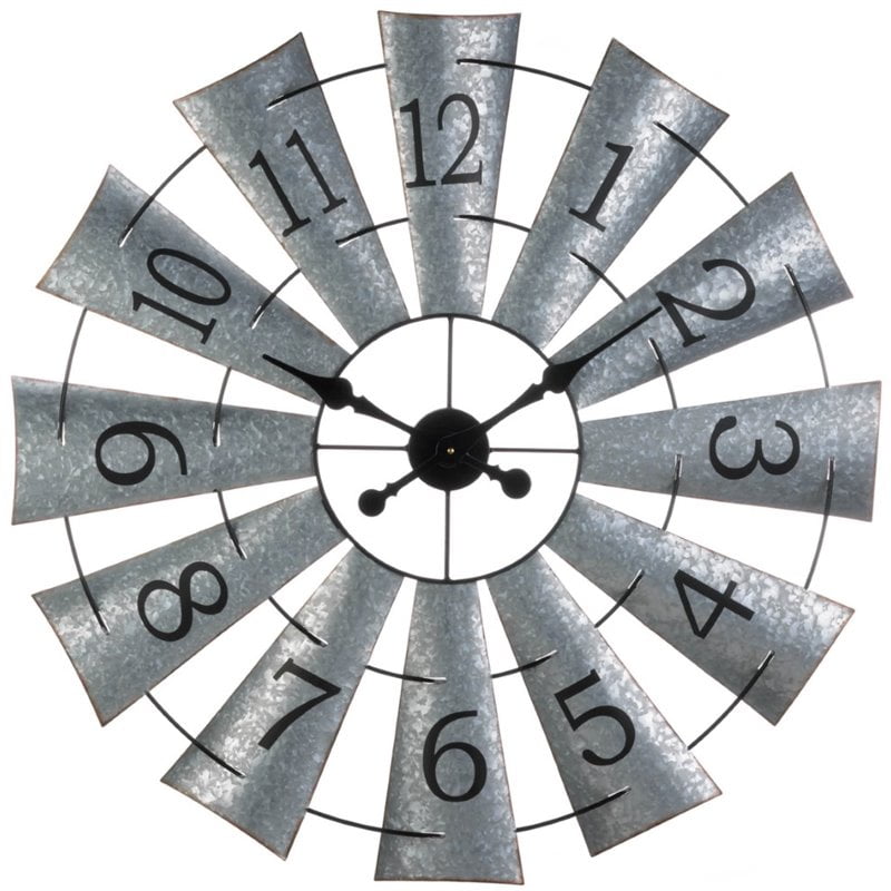 Zingz & Thingz Galvanized Metal Windmill Wall Clock in Silver - Walmart.com