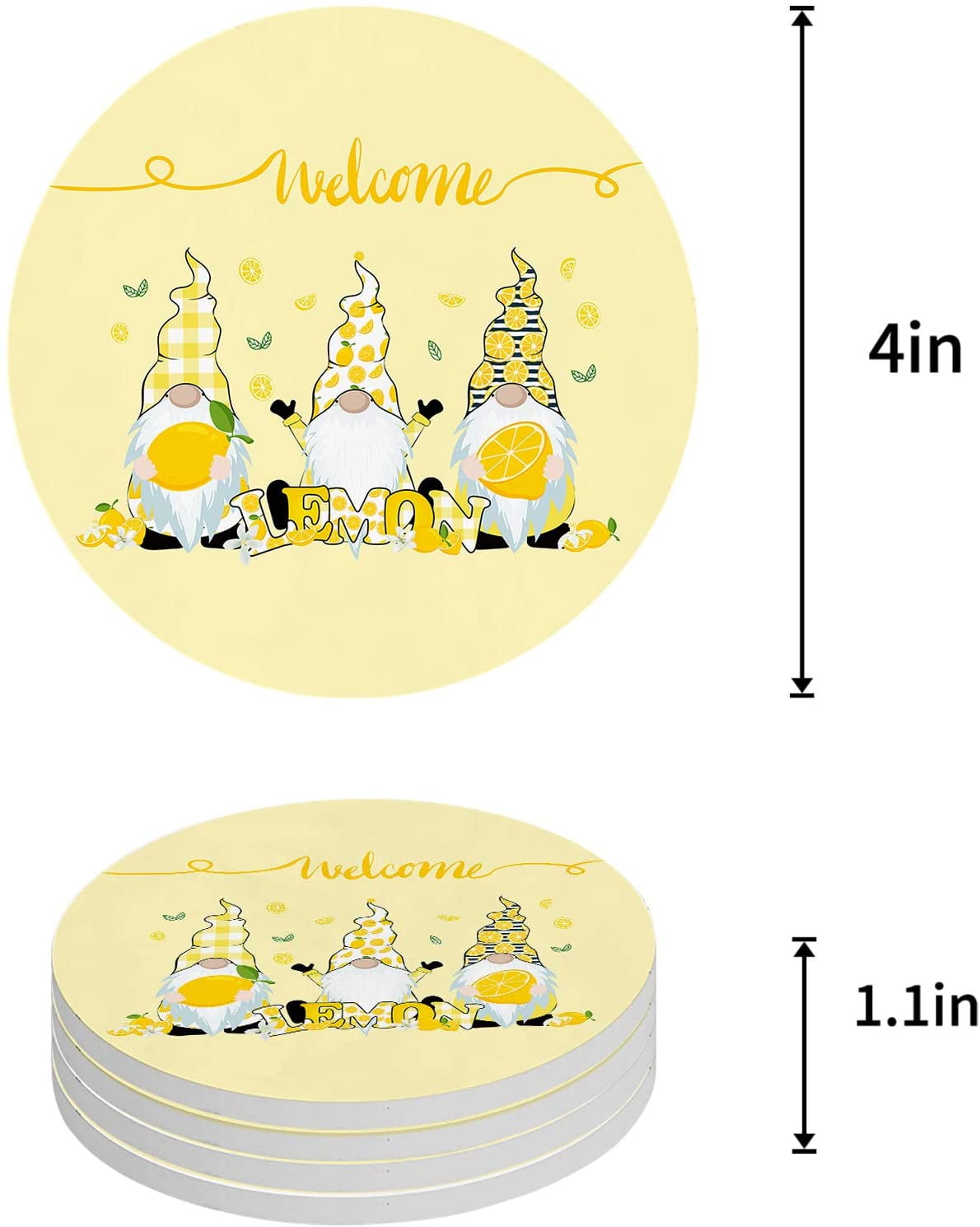 ZHANZZK Summer Gnome and Lemon Yellow Set of 6 Round Coaster for Drinks ...