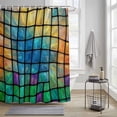 Abstract Colored Plaid Shower Curtain for Bathroom, Gradient Grid ...
