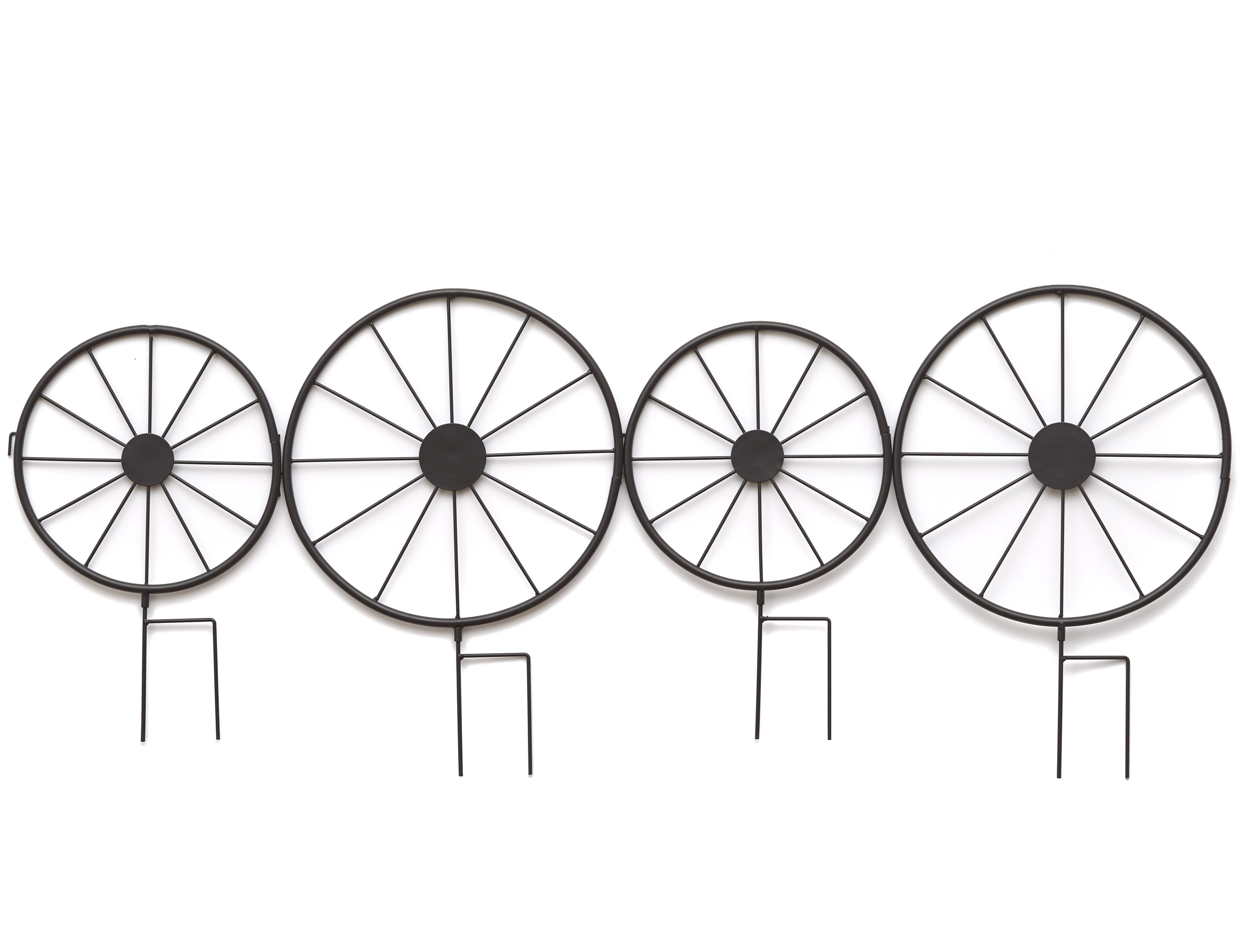 Metal Wagon 4-Wheel Decorative Garden Stake Fence Decoration - Walmart.com