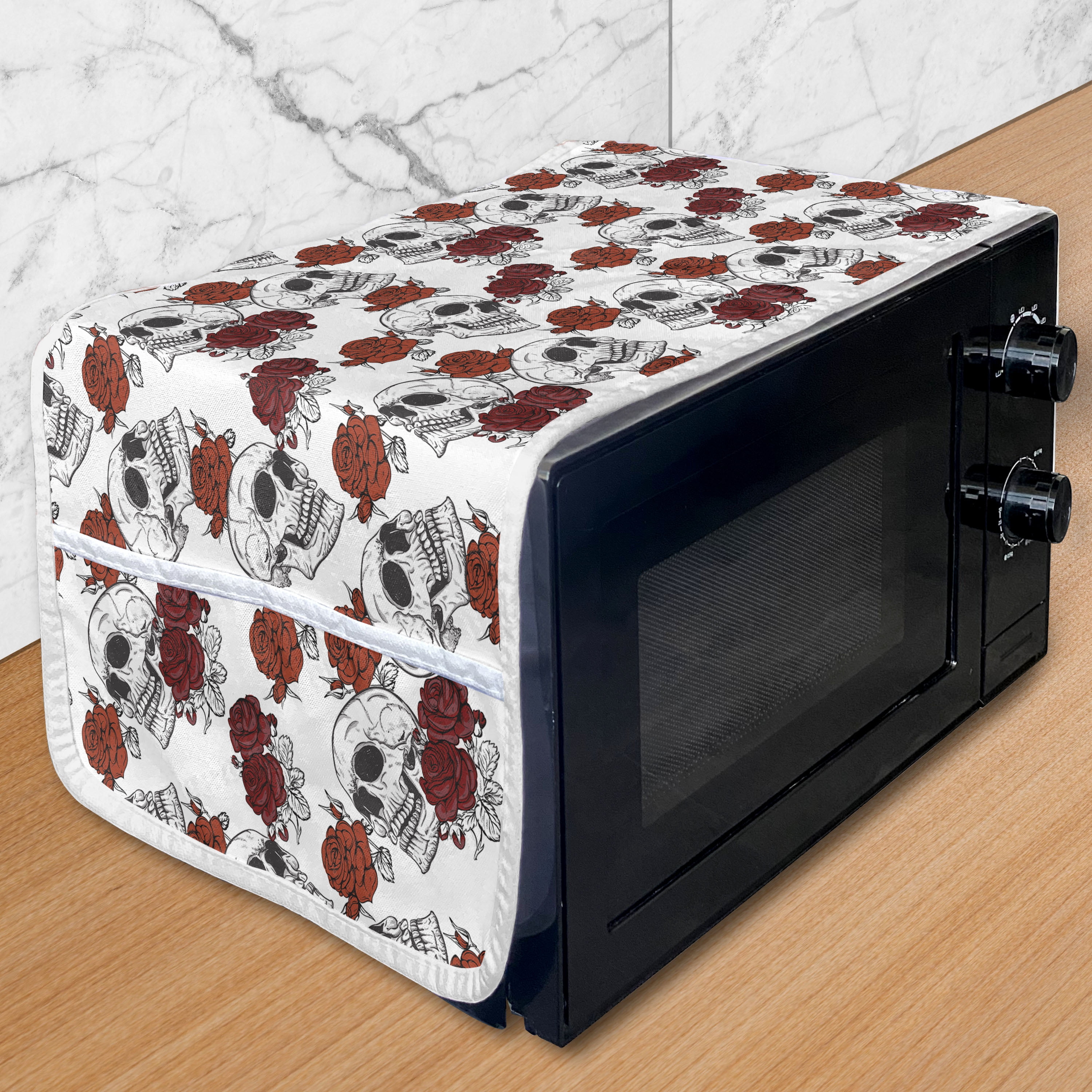 Skull Microwave Oven Cover, Retro Gothic Dead Head Skeleton with Roses ...