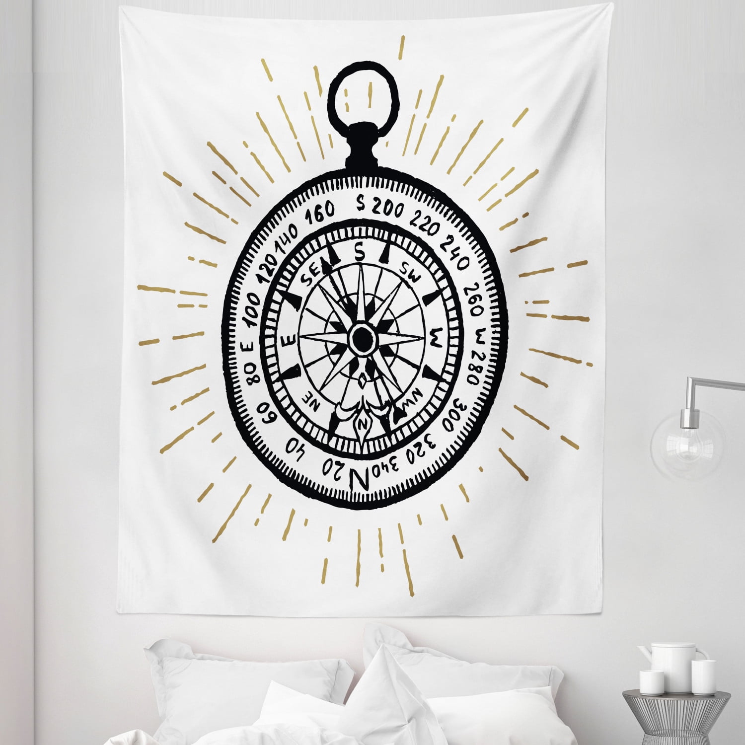Compass Tapestry, Hand Drawn Vintage Inspired Sea Navigation Journey ...