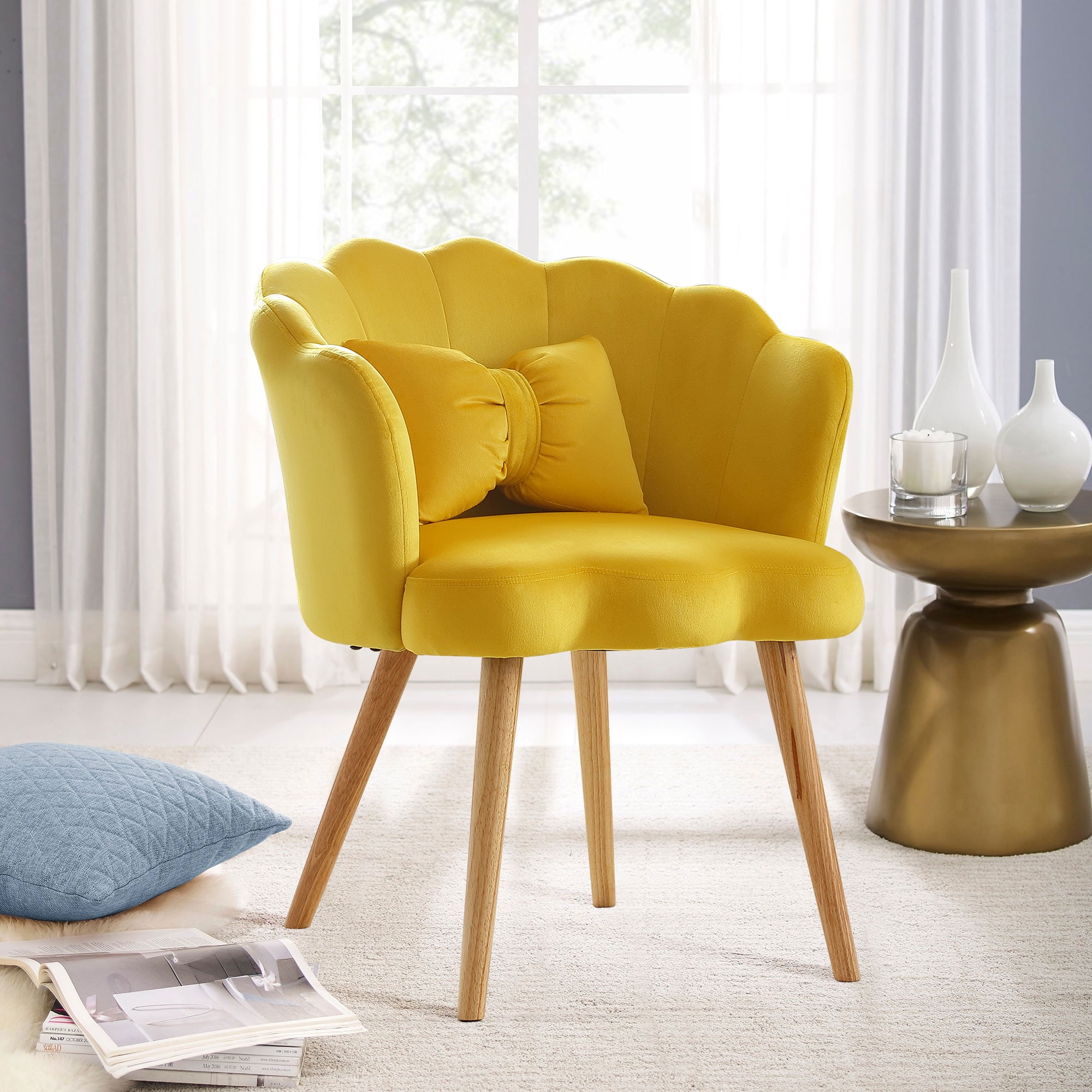 Sesslife Velvet Upholstered Small Accent Chair, Elegant Vanity Chair ...