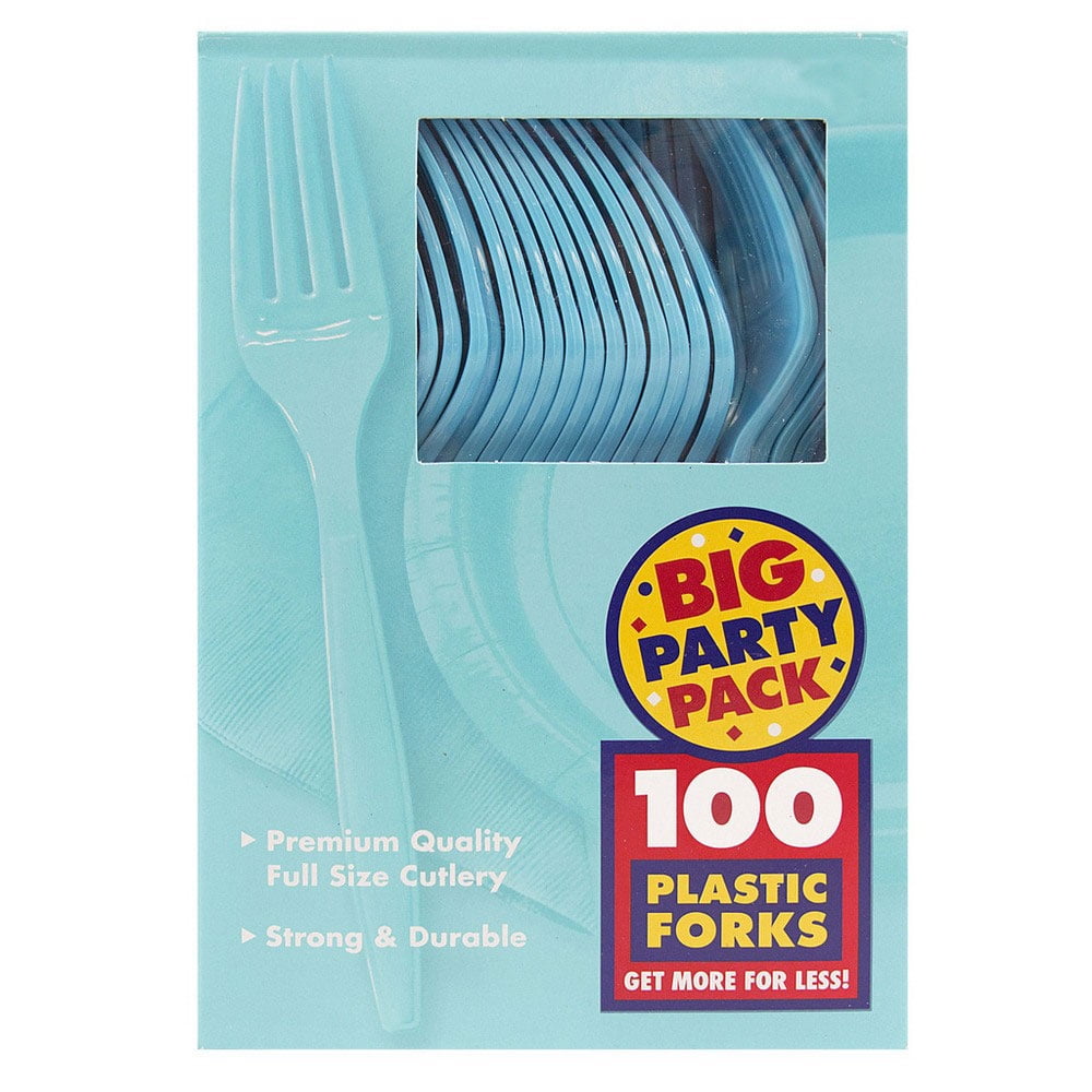 JAM Big Party Pack of Premium Plastic Forks, Aqua / Light Blue, 100 ...