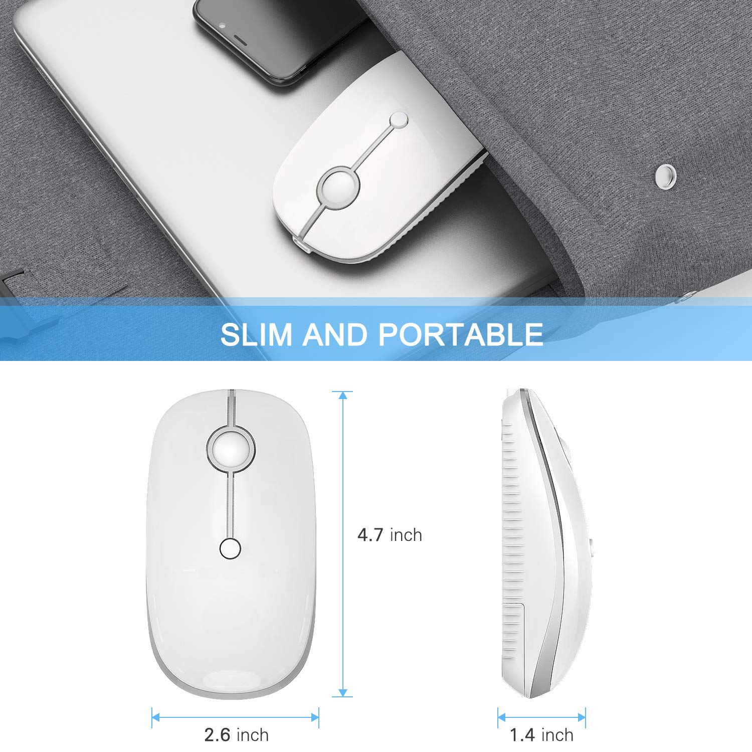 Vssoplor Rechargeable Wireless Bluetooth Mouse for Macbook, Laptop ...