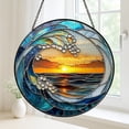 Coastal ocean wave suncatcher, decorative beach home window art for sea ...