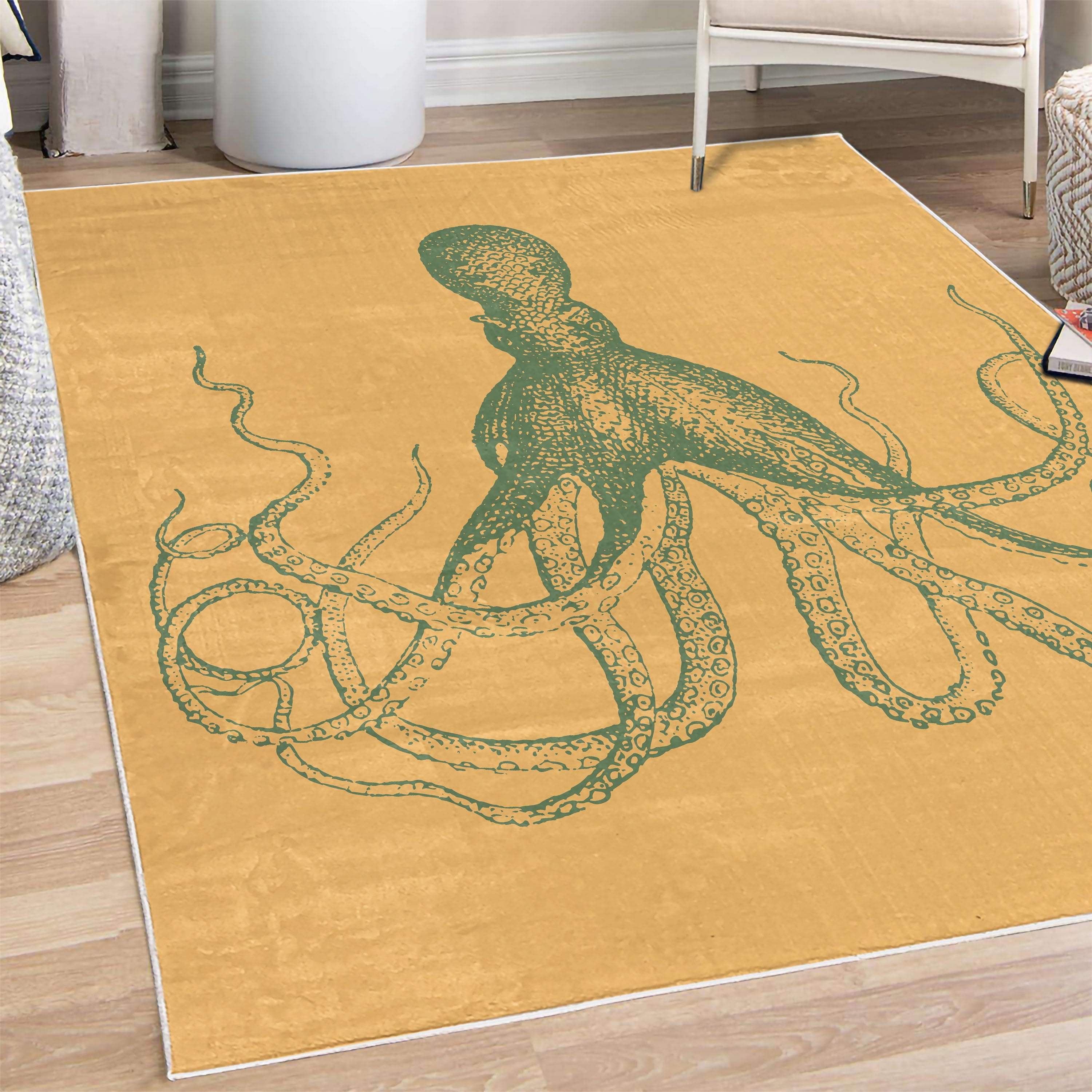 Octopus Decorative Rug, Monochrome Marine Animal Tentacles in Sketch ...