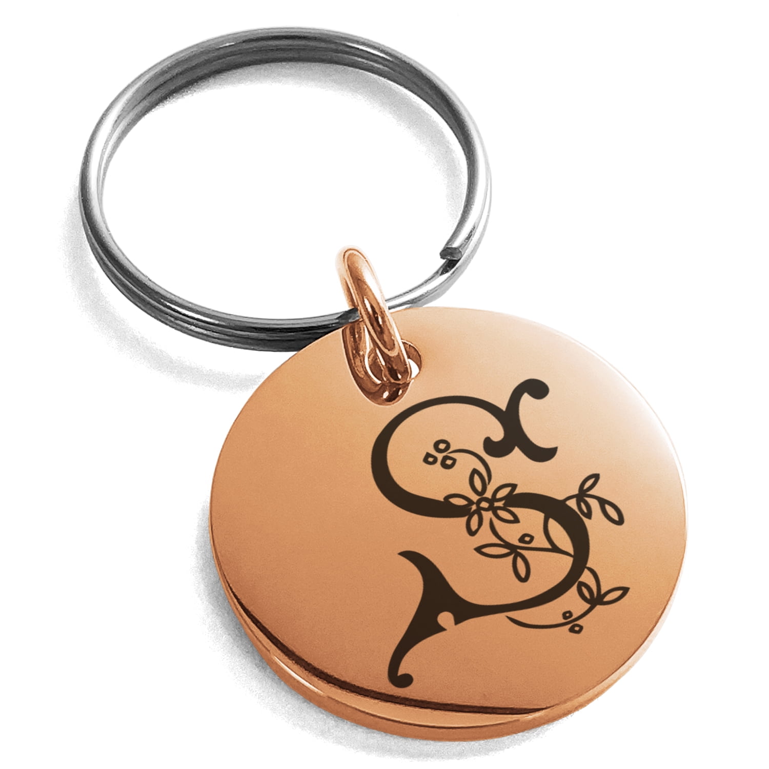 Stainless Steel Letter S Initial Floral Monogram Engraved Small ...