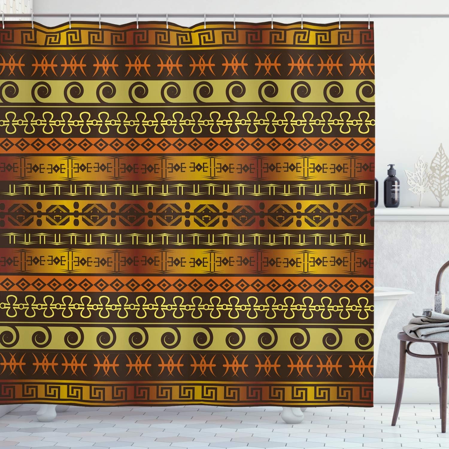 Sonernt Prehistoric Shower Curtain, Indigenous Geometric Motifs ...
