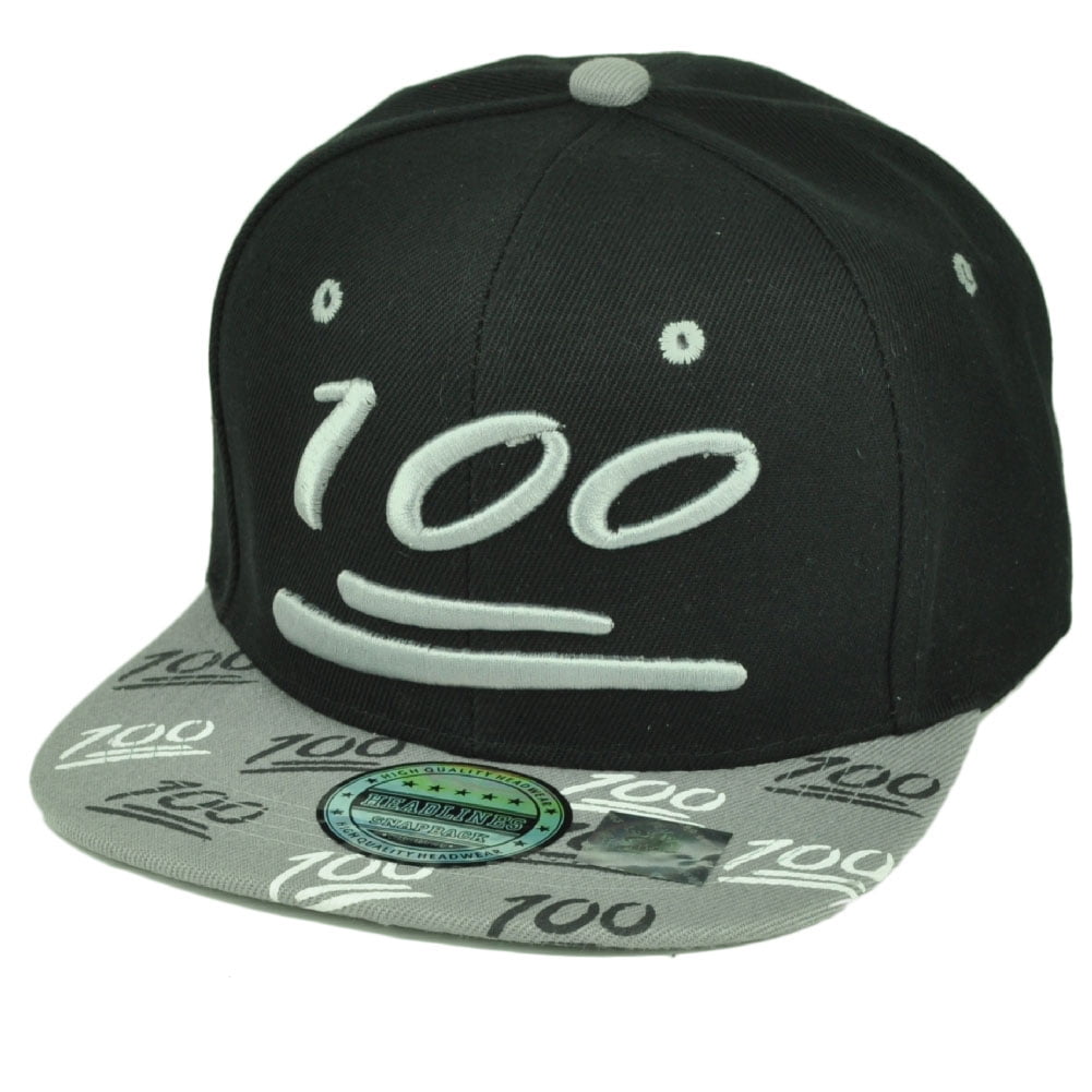 100 One Hundred Emoji Emoticons Symbol Flat Bill Hat Cap Snapback Black ...