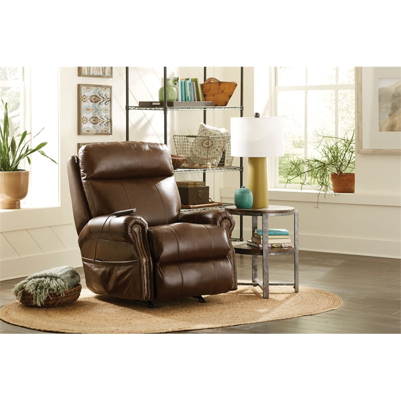 Catnapper Danny Brown Leather Power Rocker Recliner with Therapeutic ...