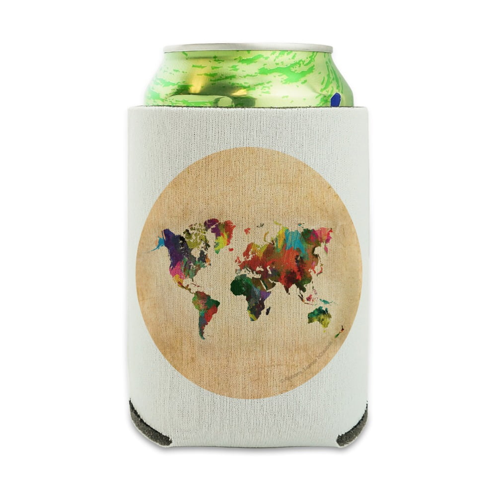 Colorful Rainbow Map of the World Earth Globe Can Cooler - Drink Sleeve ...