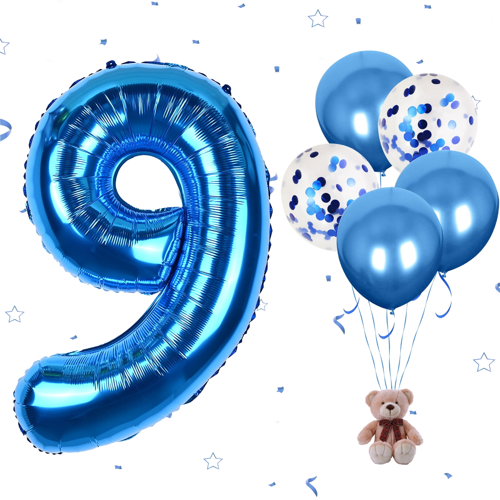 Blue 9 Balloons, Number 9 Balloons, 40Inch 9th Birthday Balloons Helium ...