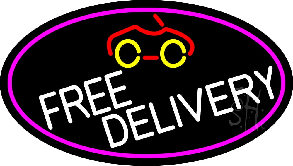 Free Delivery And Car Oval With Pink Border LED Neon Sign 13 x 24 ...