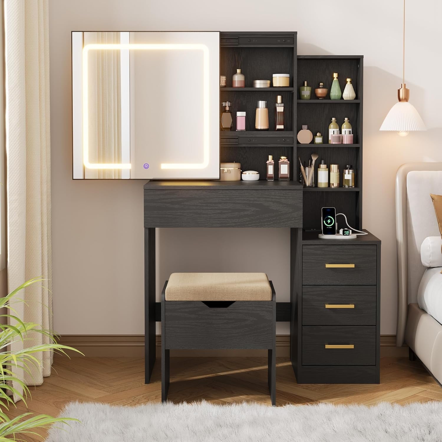 Click here for Yusazens Black Vanity Desk With Sliding Mirror & L... prices