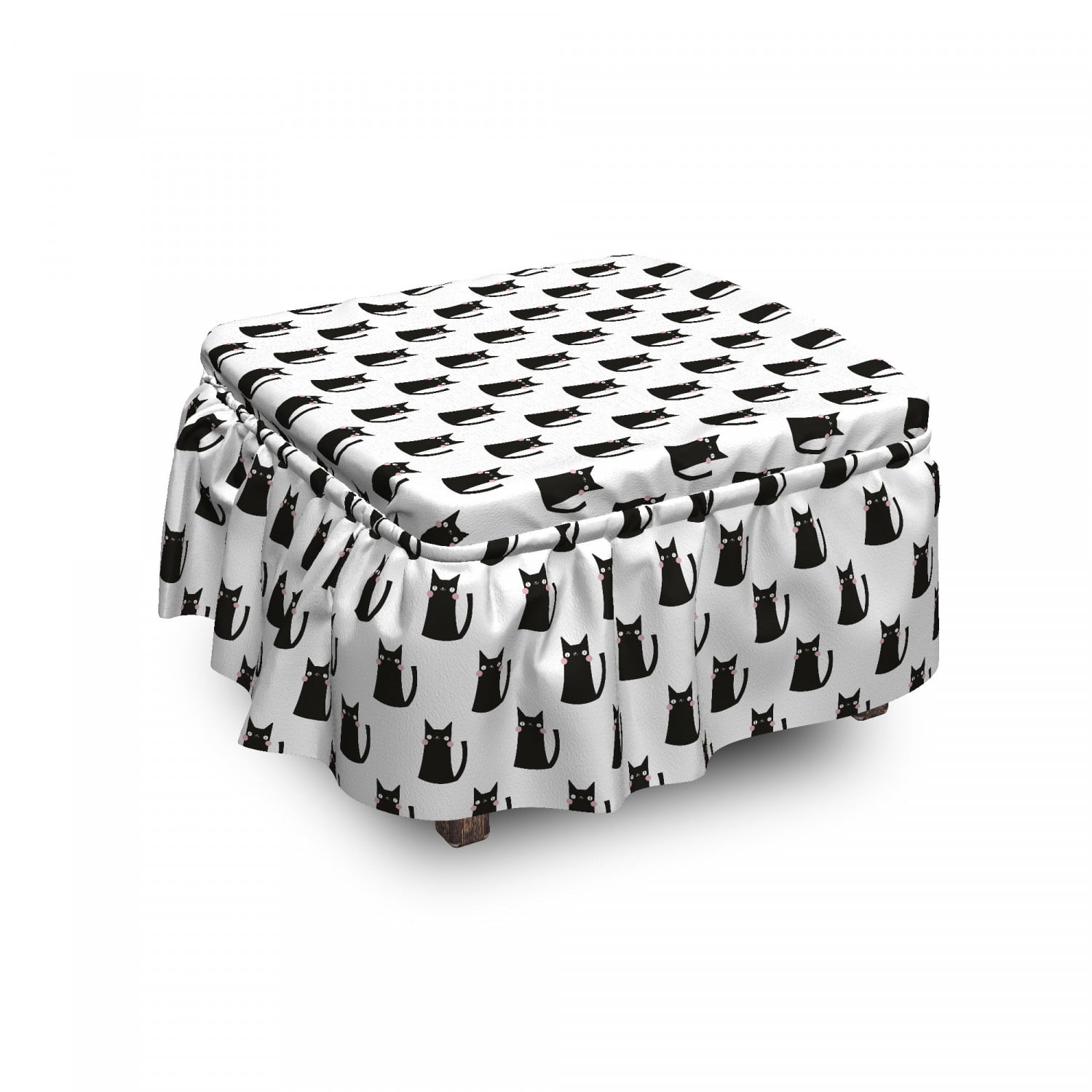 Cat Ottoman Cover, Abstract Modern Monochrome, 2 Piece Slipcover Set ...