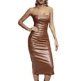 Coduop Women's Strapless Faux Leather Tube Top Dress Bodycon Sexy Party ...