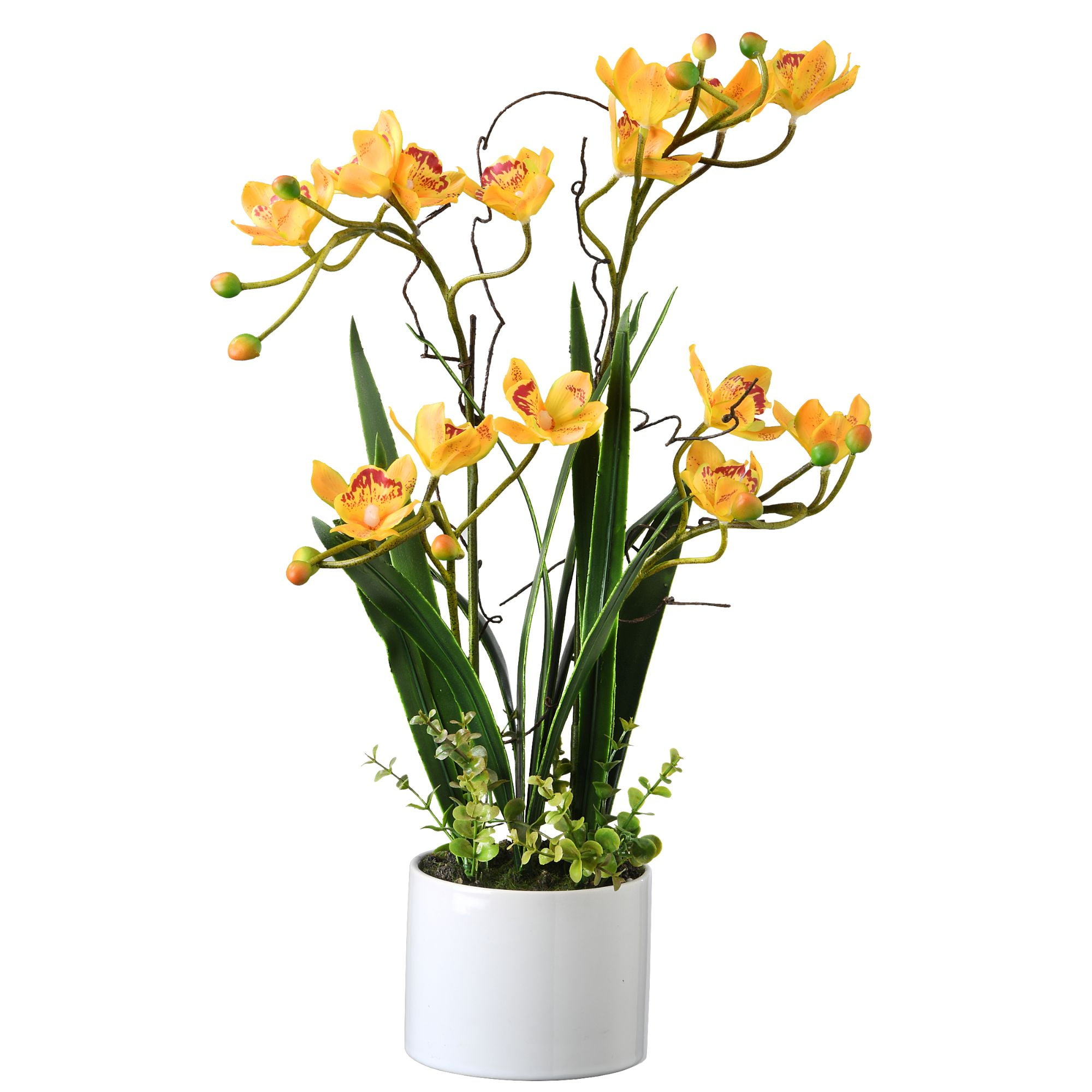 18" Yellow and White Potted Artificial Plant with Orchid Flowers ...