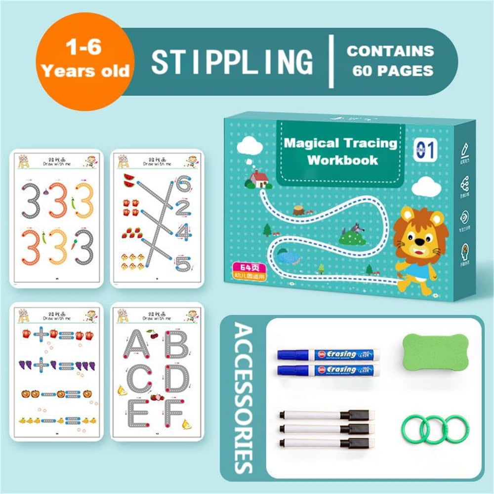 Tracing Workbook Set With Pen Reusable Art/Letters Writing Practice ...