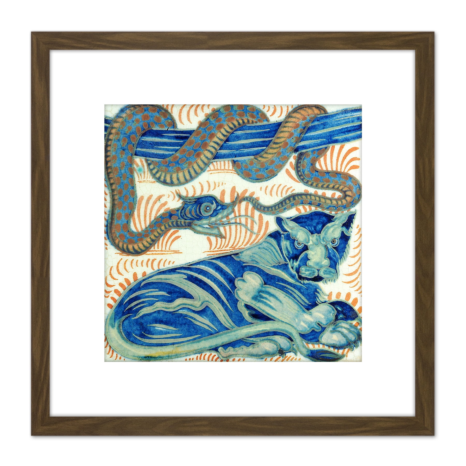 De Morgan William Serpent Cat Painting 8X8 Inch Square Wooden Framed ...