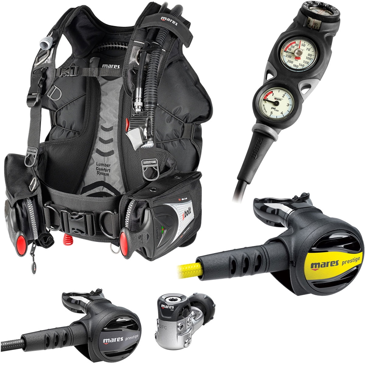 Mares Prestigious Package ~ Includes: Bolt BCD, Prestige 15X Regulator ...